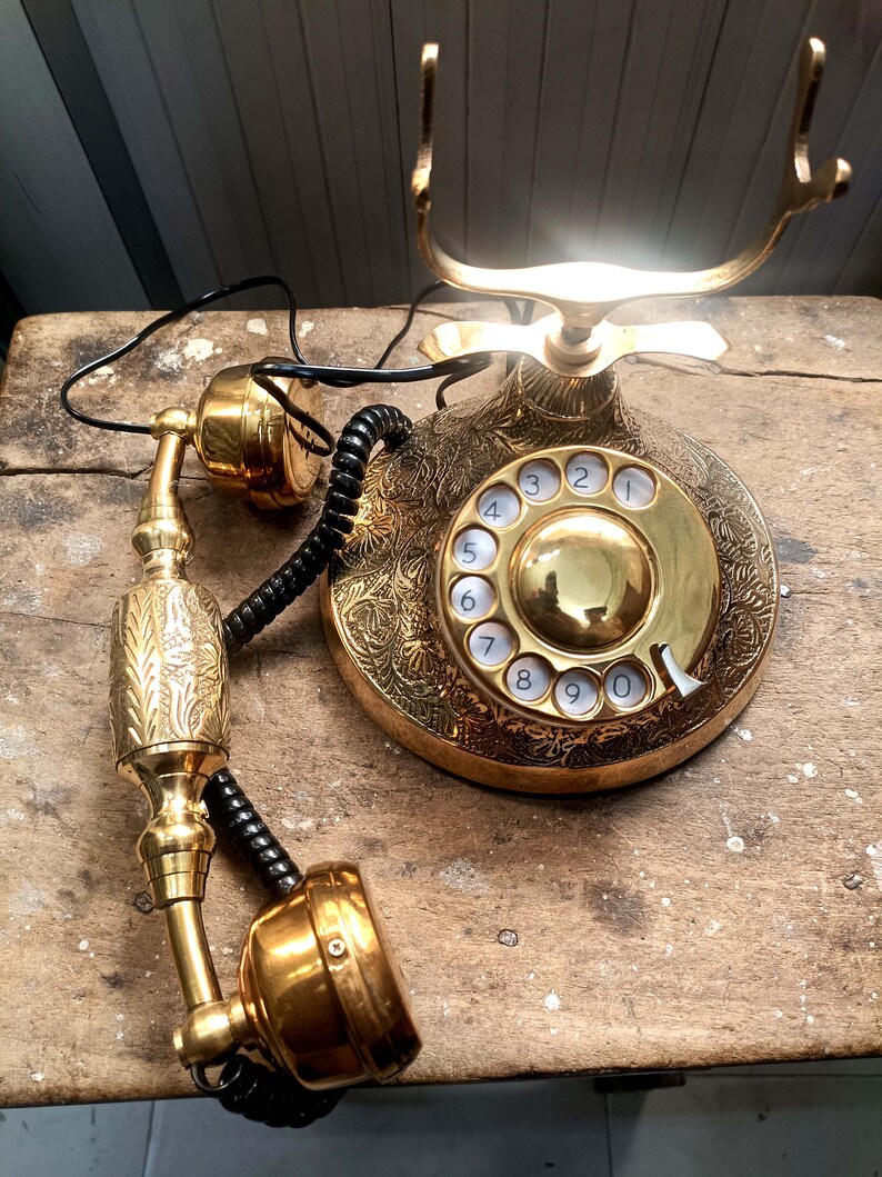 Vintage Antique Engraved Round Rotary Dial Working Phone Brass Finish ...
