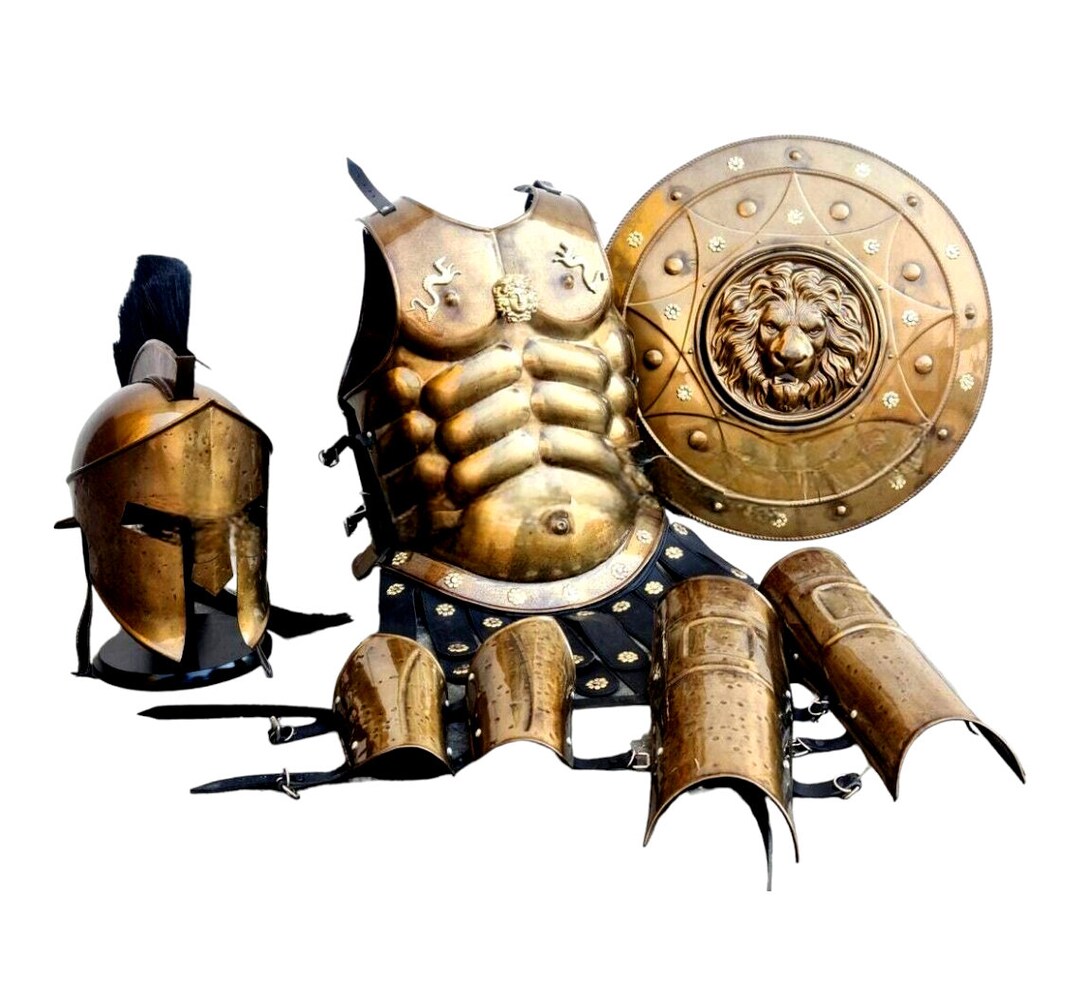 Roman Spartan Suit of Armor Muscle Set With Shield, Helmet, Arm Guard ...
