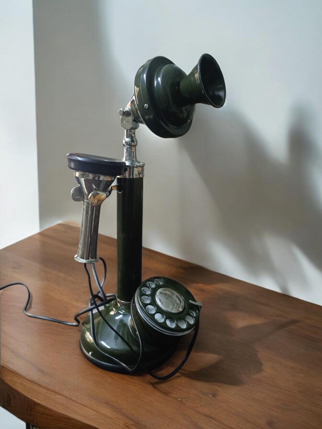 Vintage Antique Candlestick Rotary Dial Phone Green/nickle Finish ...