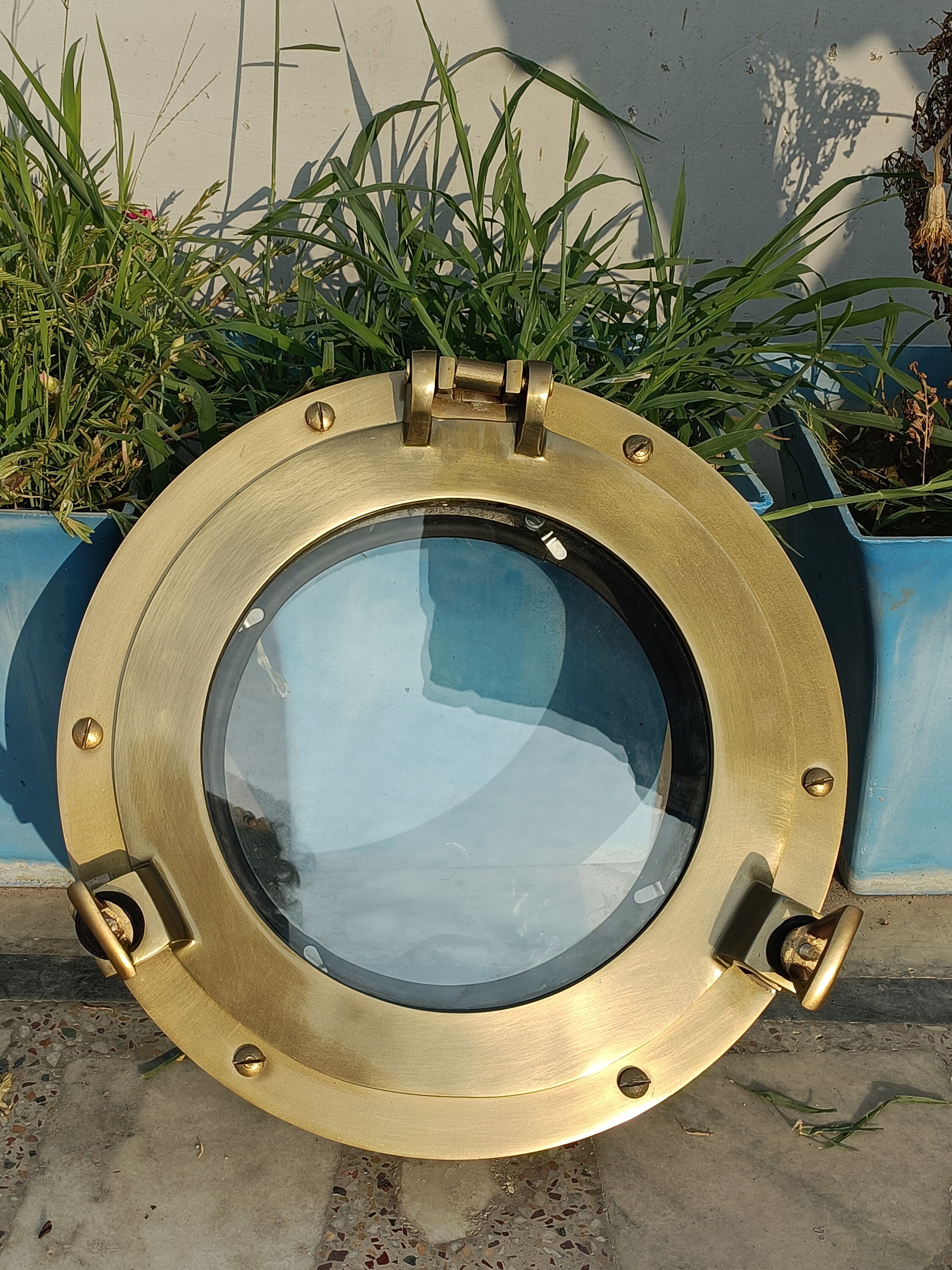 Canal Boat Porthole Door Window Mirror 12 Round Antique Brown Glass ...