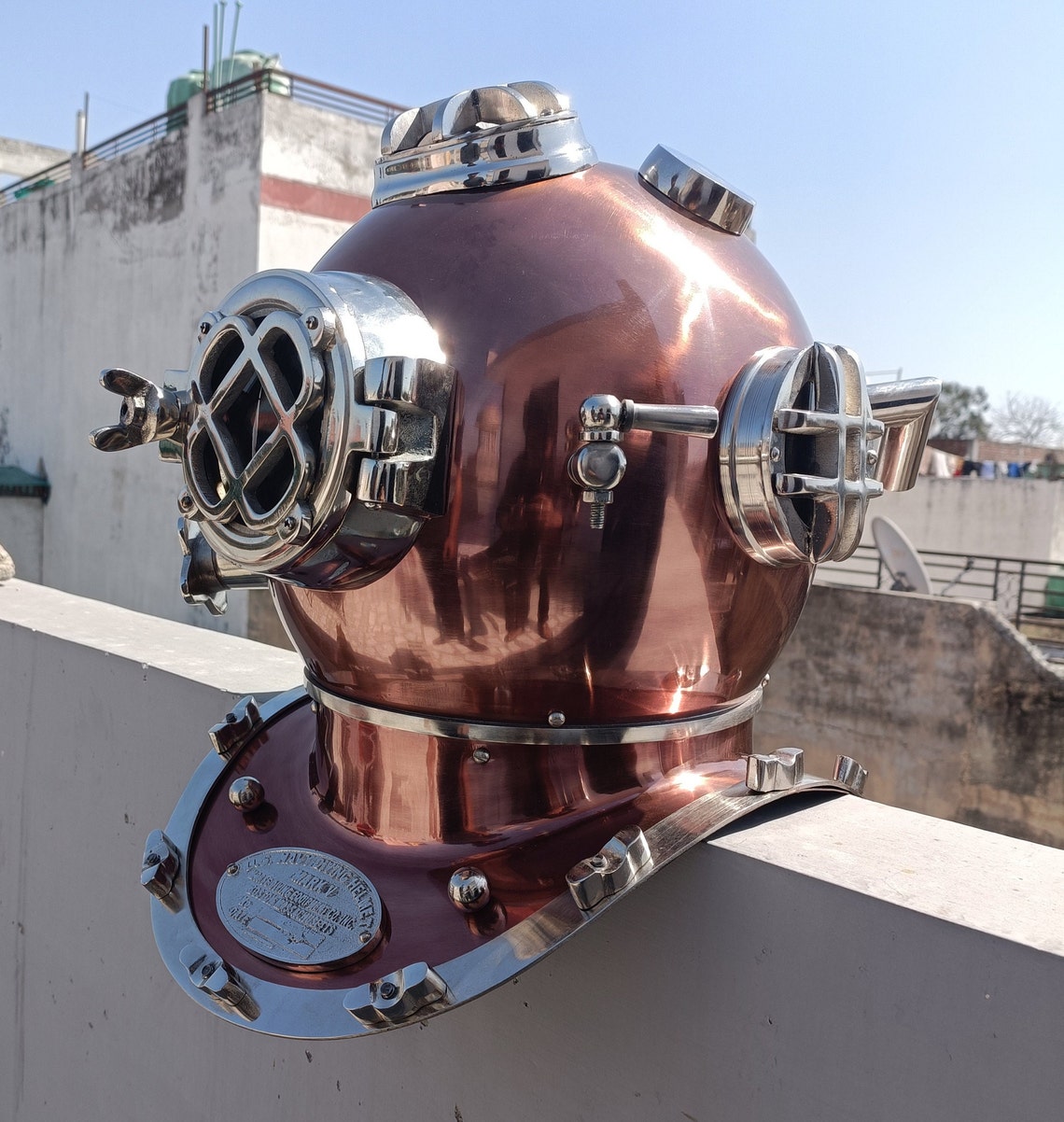 Vintage US Navy Mark V Divers Helmet Replica With Wooden Base Antique ...