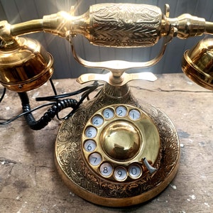 Vintage Antique Engraved Round Rotary Dial Working Phone Brass Finish ...