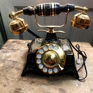 Vintage Antique Engraved Square Rotary Dial Working Phone Brass Finish ...