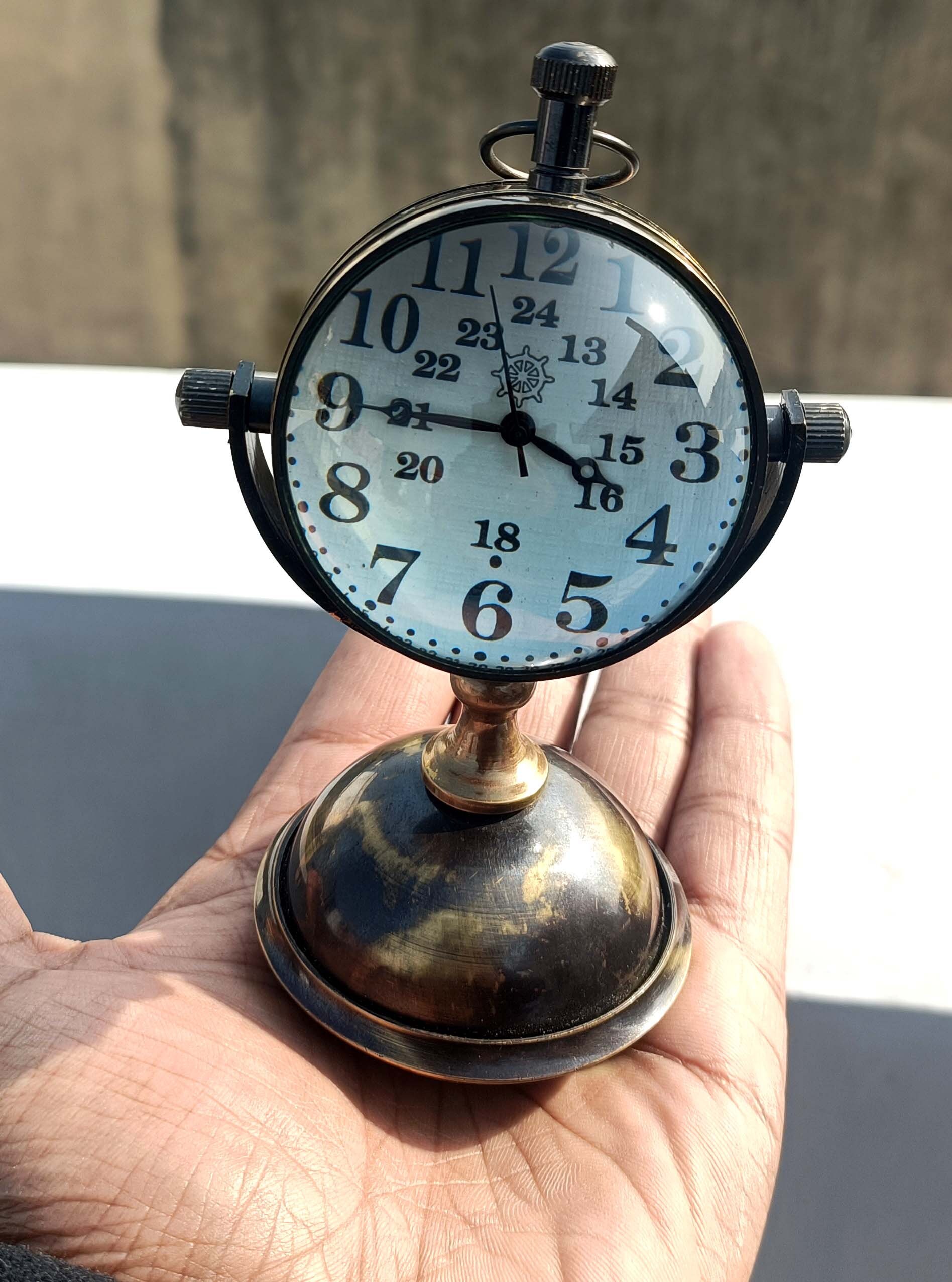 Vintage Style Brass Table Top Clock, Double Face Table Decor Clock ...