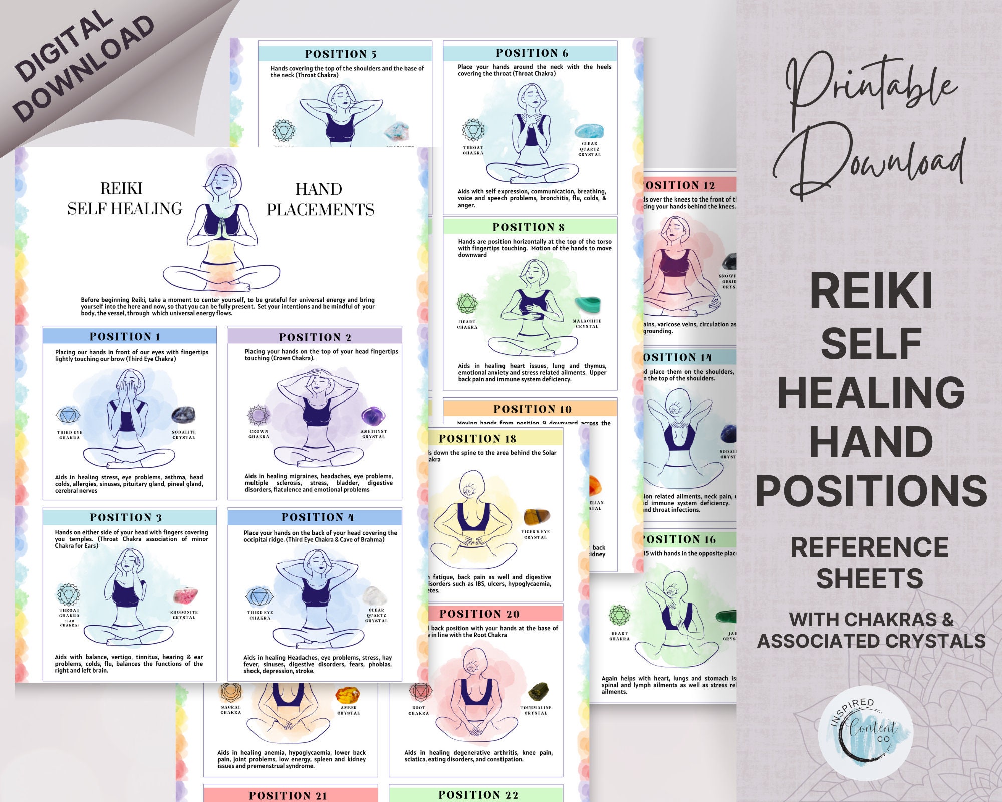 Reiki Hand Positions For Self Healing Usui Reiki Chart Reiki Etsy Canada
