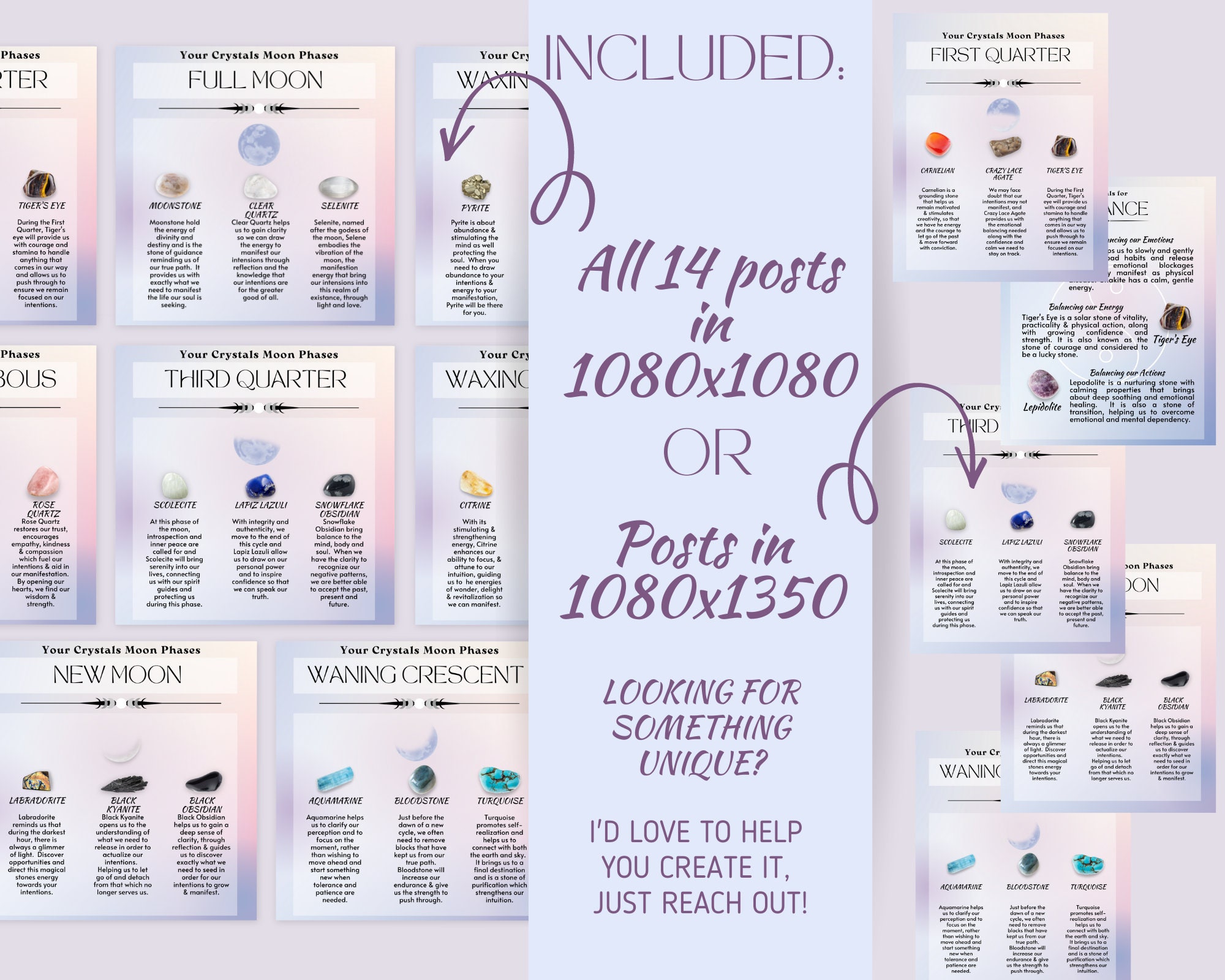 Moon Phase Crystals Posts Crystal Purpose Social Media Posts - Etsy