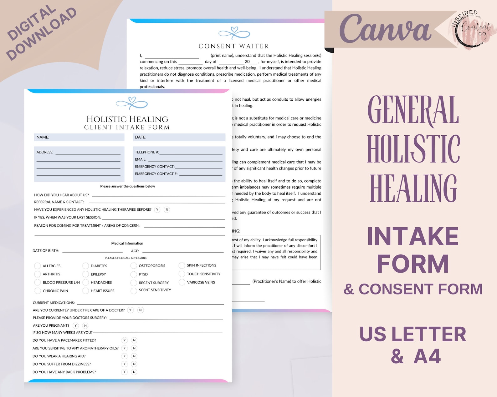 Holistic Healing Intake Form and Consent Waiver Form, Energy Healing ...