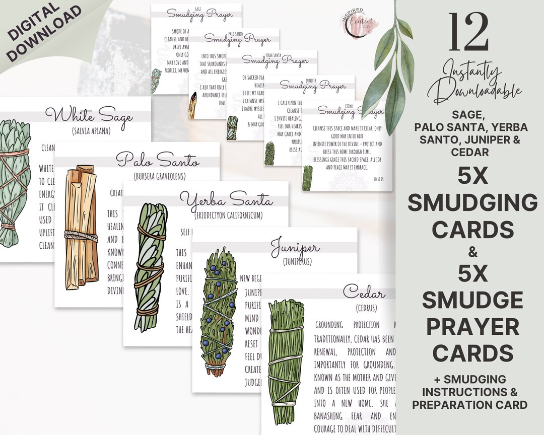 5 Smudging Cards & Smudge Prayer Cards With Smudging Instructions Yerba ...