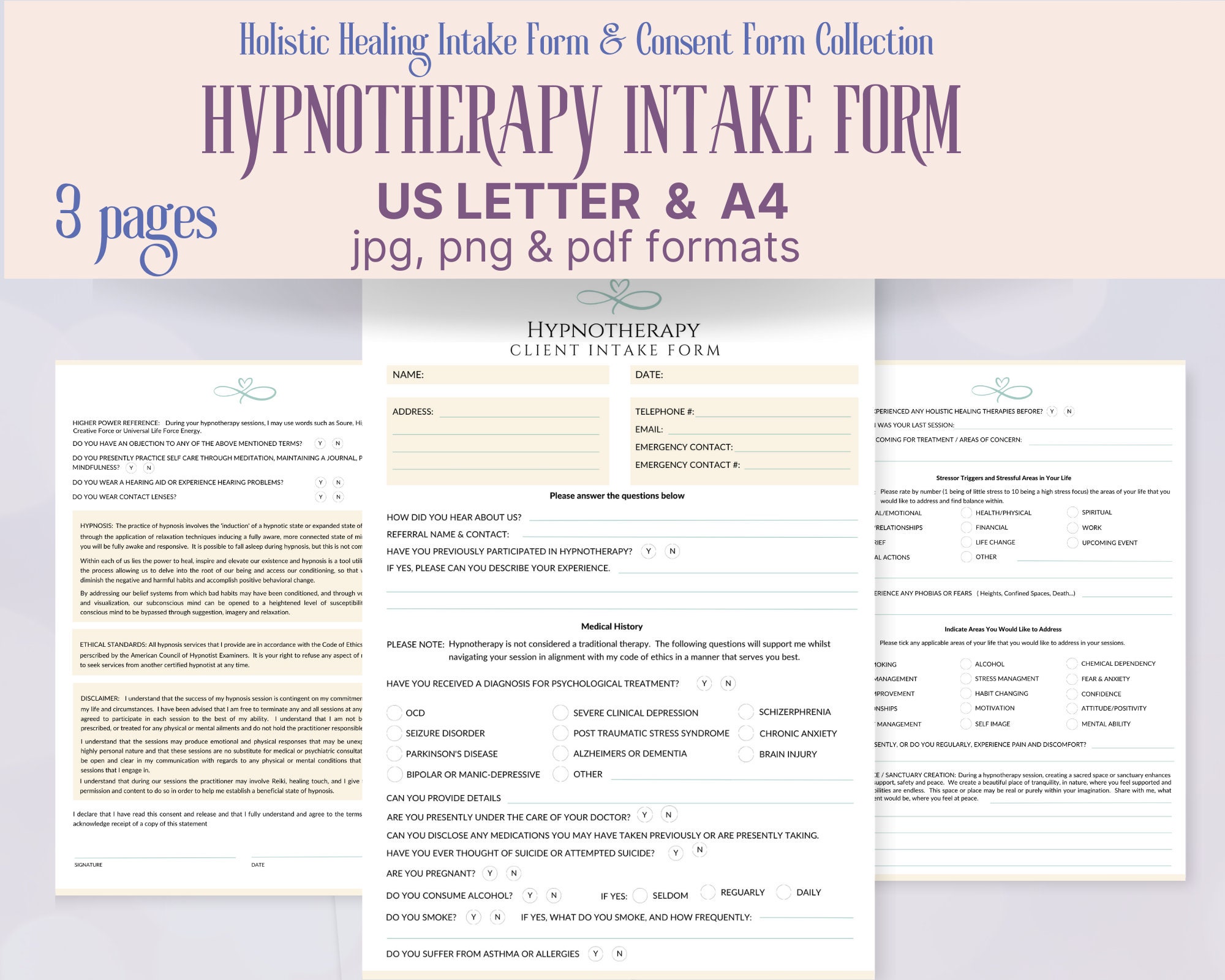 Hypnotherapy Intake Form and Consent Form Holistic Healing - Etsy