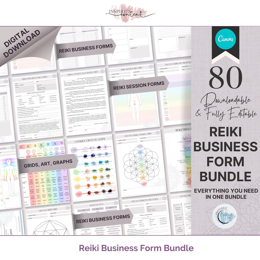 Reiki Business Form Bundle, Reiki Session, Reiki Certificates, Distance ...