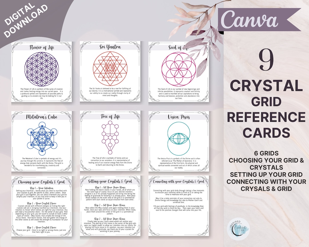 Grid for Crystals, Printable Grid Cards, Chakra Crystal Grid for ...