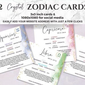 Crystal Zodiac Cards, Printable Zodiac Cards With Birthstones, Zodiac ...