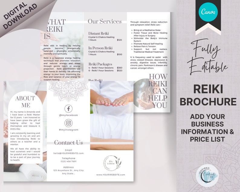 Reiki Brochure, Reiki Marketing Canva Brochure for Your Energy Healing ...