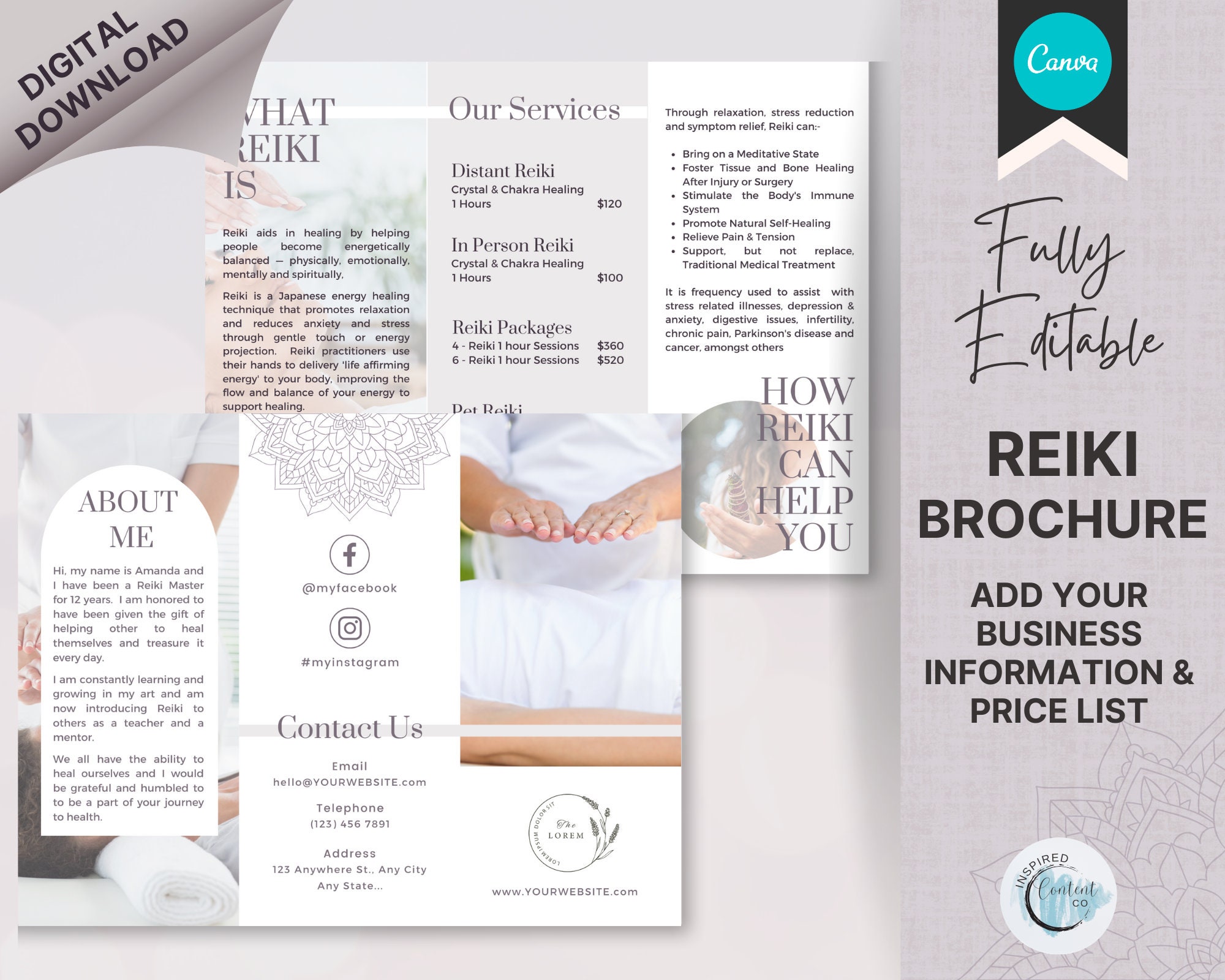 Reiki Brochure Reiki Marketing Canva Brochure for Your Energy - Etsy