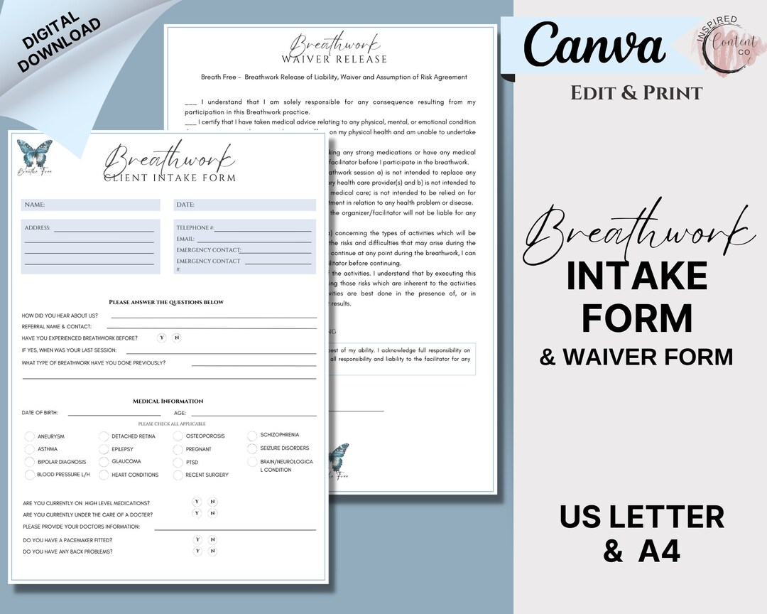 Breathwork Intake Form and Liability Waiver Form, Breath Journey Client ...