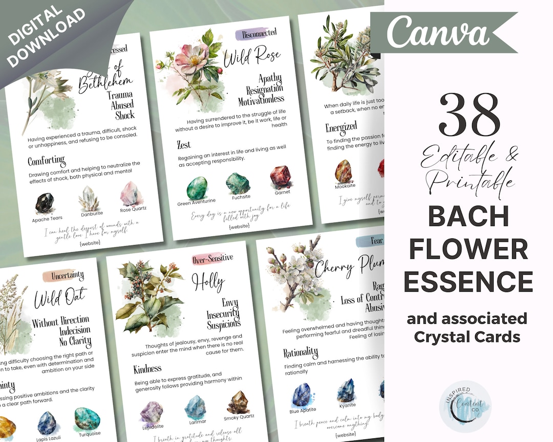 Bach Flower Cards With Crystals Bach Remedy Healing Cards - Etsy