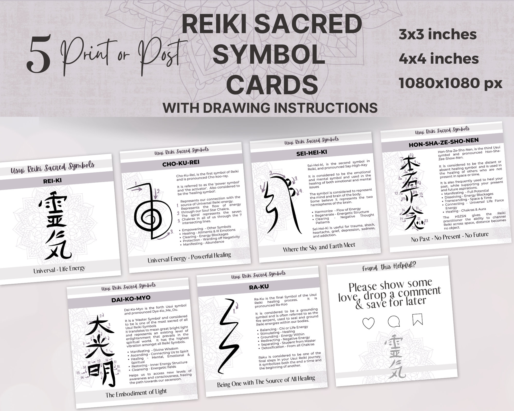 5 Reiki Symbols Cards Usui Reiki Symbols Editable Reiki Symbol Cards ...