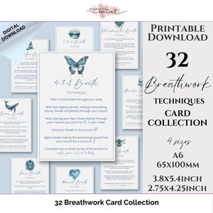 32 Breathing Cards, Mindful Breathwork Calming Techniques, Printable ...