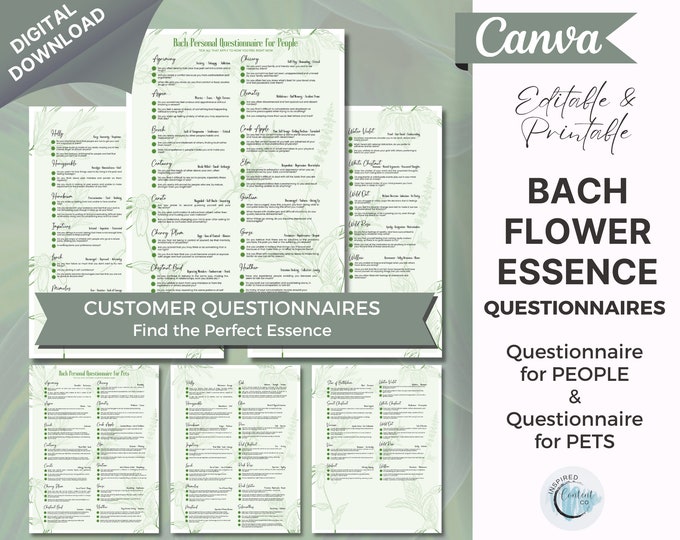 Bach Flower Essence Questionnaire Sheet for People & Pets / Animals ...