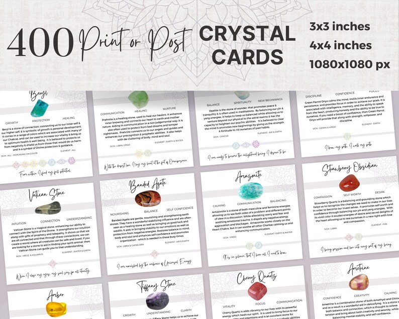 400 Digital Crystal Cards Editable Gemstone Meaning Cards - Etsy