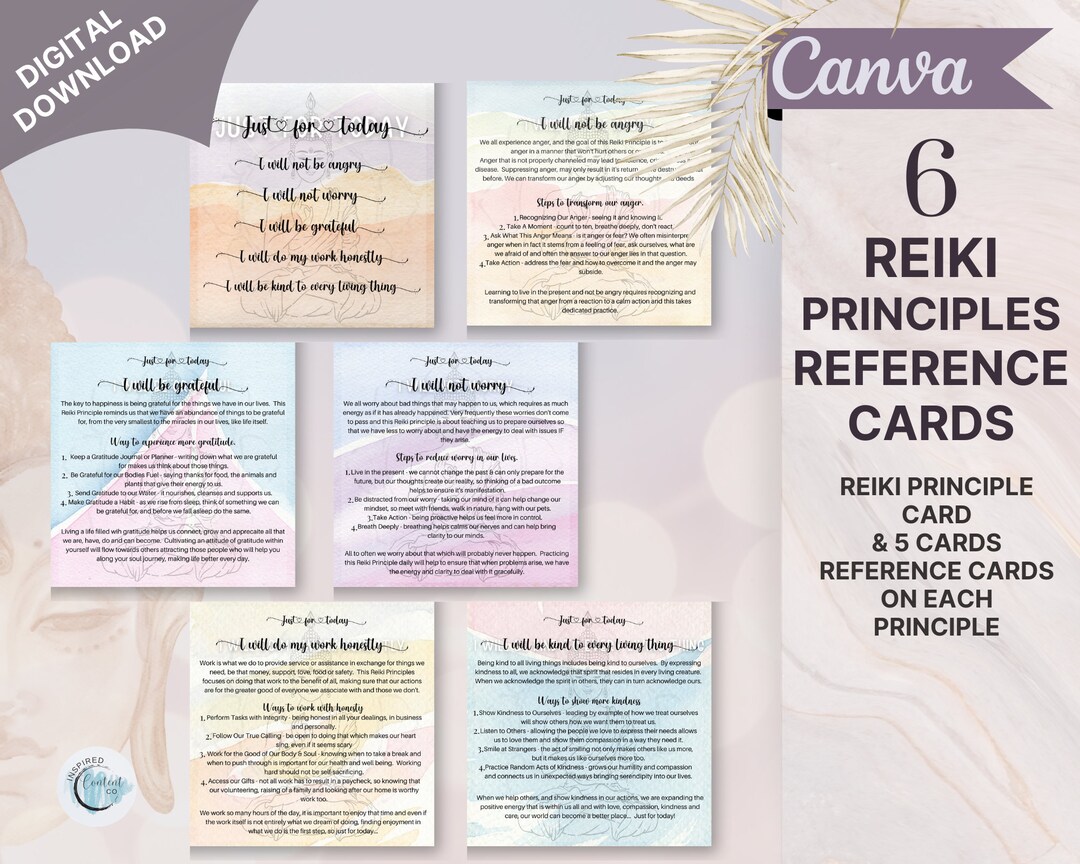 Reiki Principles: Just for Today Printable Reiki Cards, Reiki Energy ...