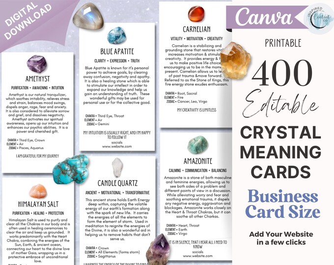 400 Business Card Crystal Meaning Cards, Printable Gemstone Meaning ...
