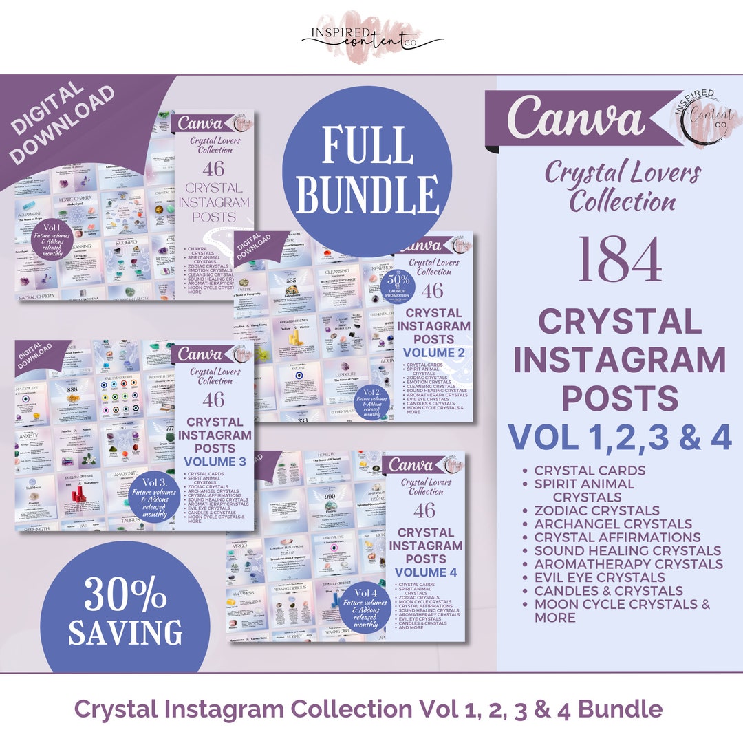 Crystal Social Media Posts Bundle Vol 1,2,3 & 4 Energy Healing ...