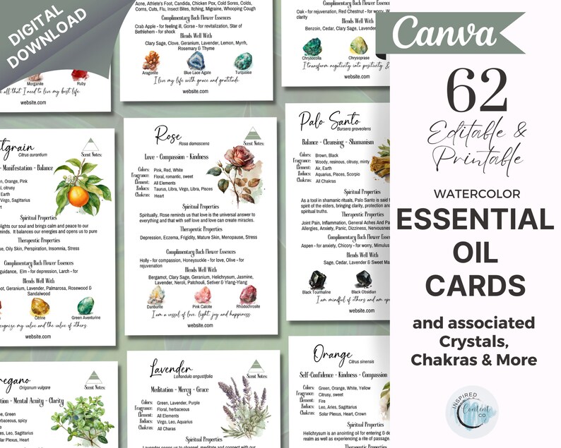62 Essential Oil Cards Printable Aromatherapy Card - Etsy