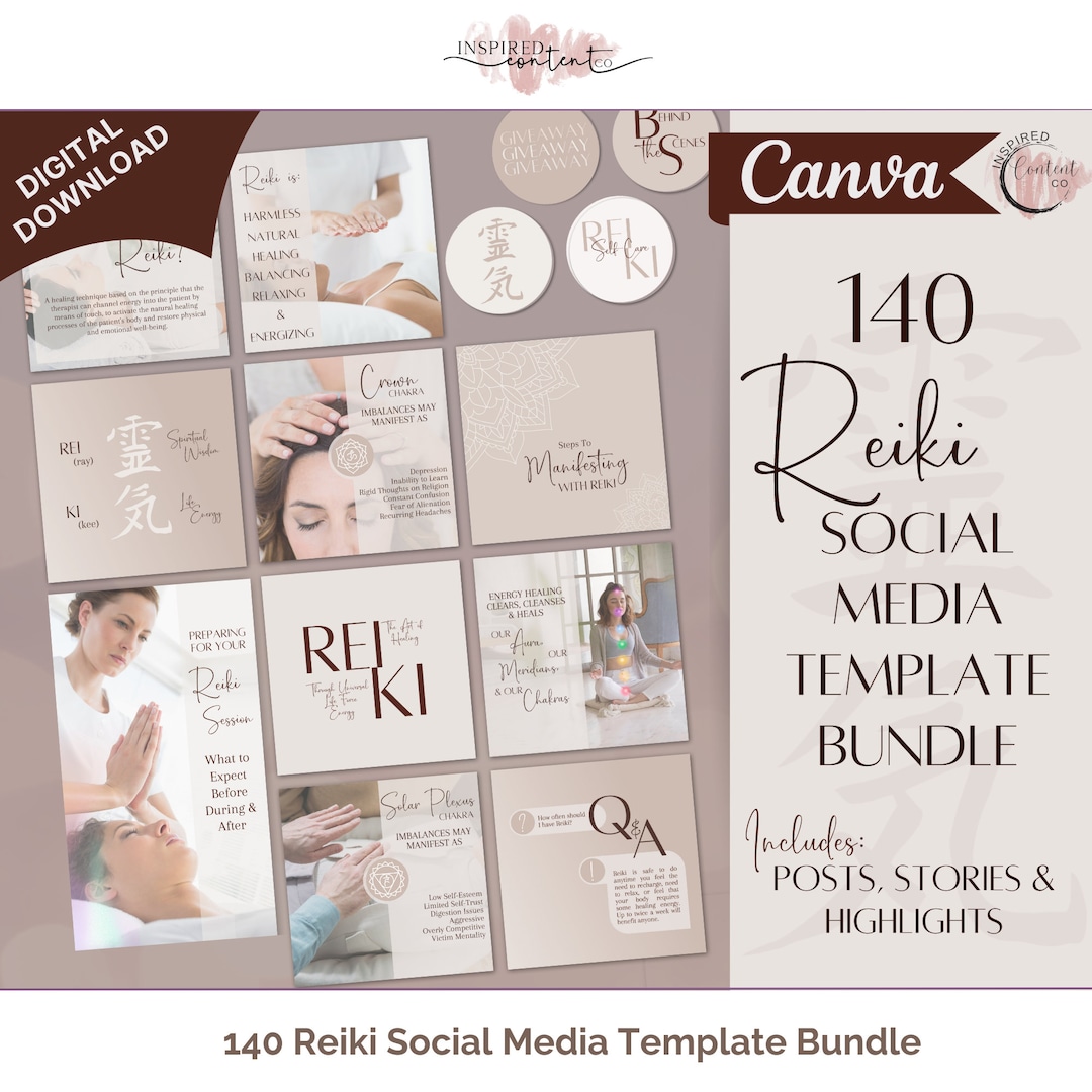 140 Reiki Social Media Bundle, Reiki Posts, Stories & Highlights, Reiki ...