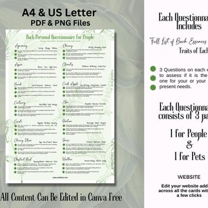 Bach Flower Essence Questionnaire Sheet for People & Pets / Animals ...