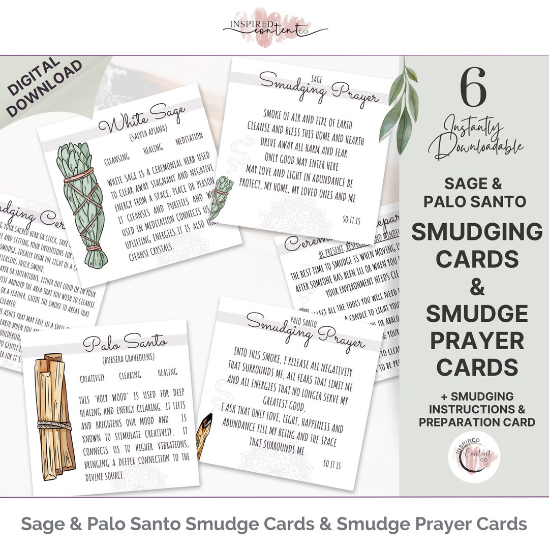 Smudging Cards, Smudging Prayer Cards & Smudging Instructions Sage and ...