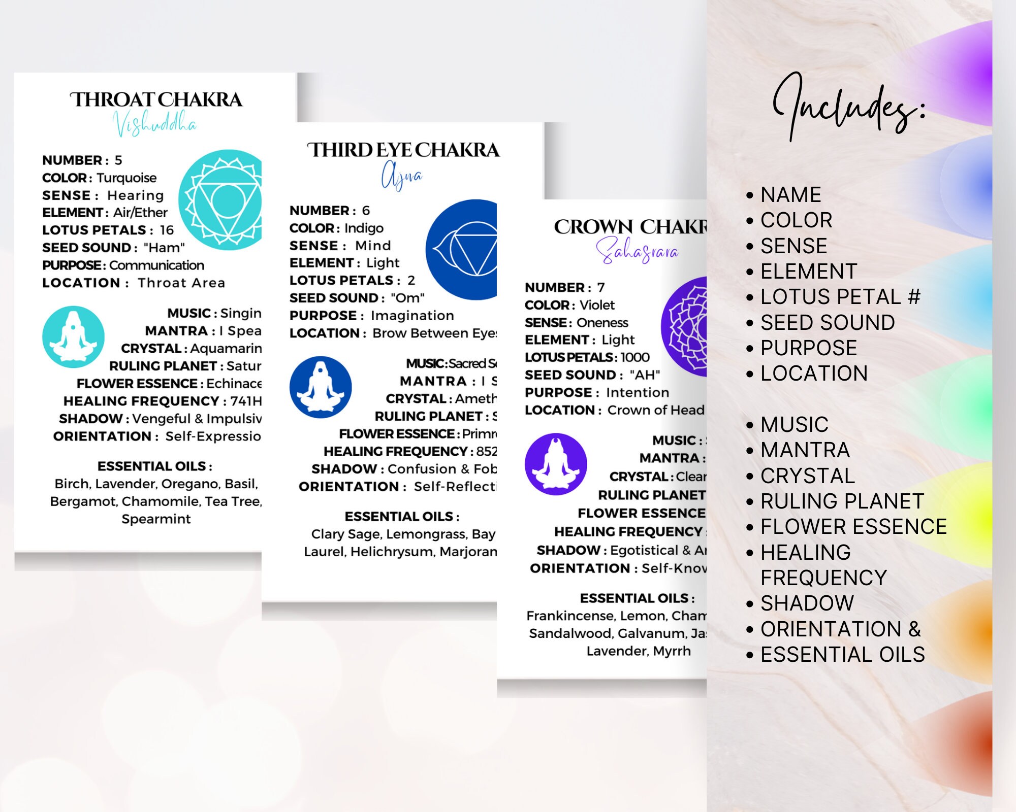 7 Chakra Cards: Printable Healing Chakra Information Cards - Etsy