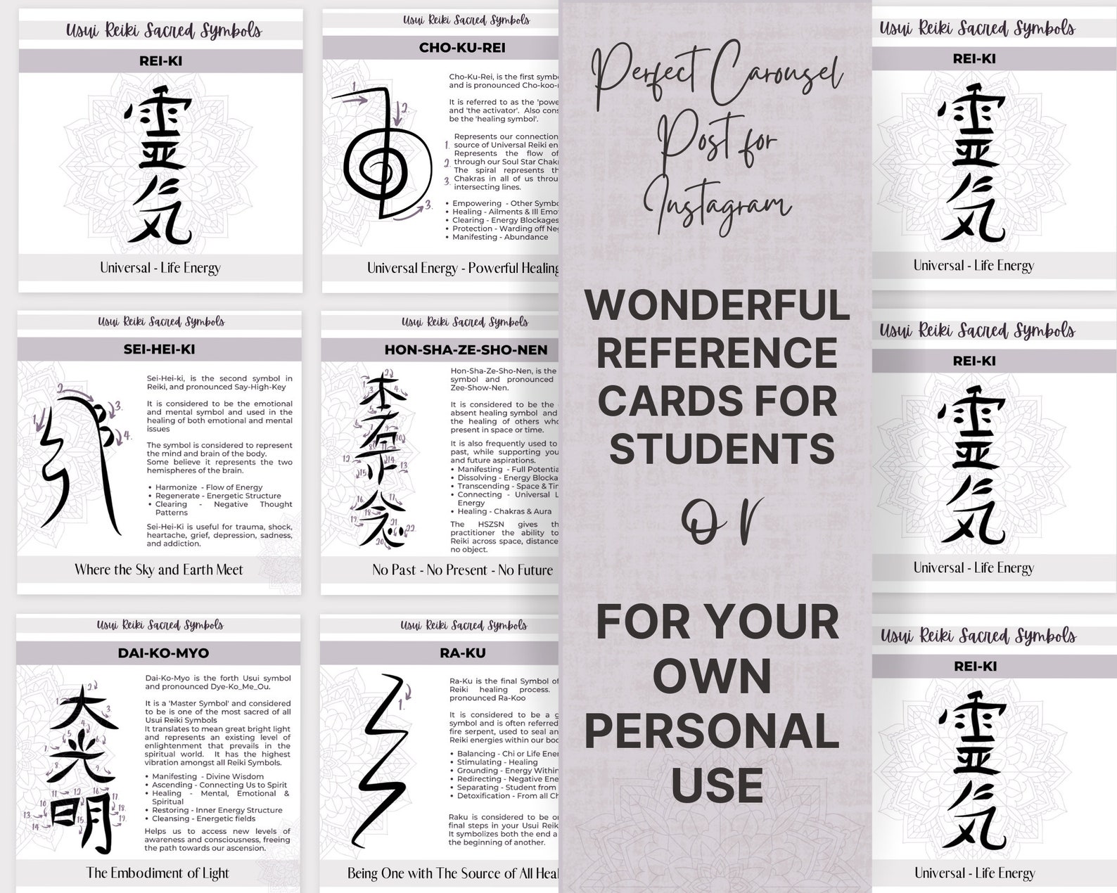 5 Reiki Symbols Cards, Usui Reiki Symbols, Editable Reiki Symbol Cards ...