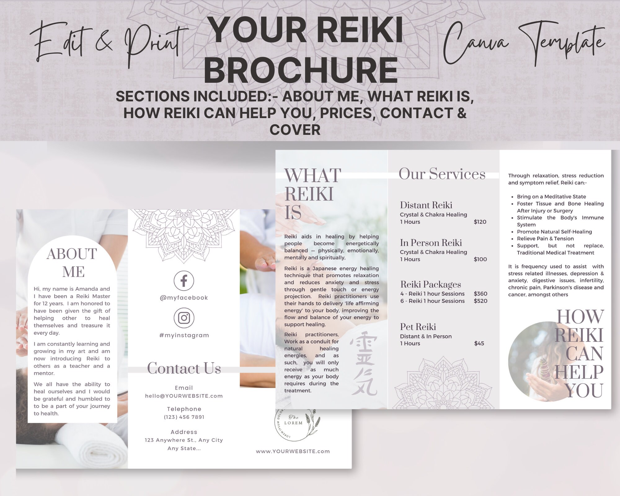 Reiki Brochure Reiki Marketing Canva Brochure for Your Energy - Etsy