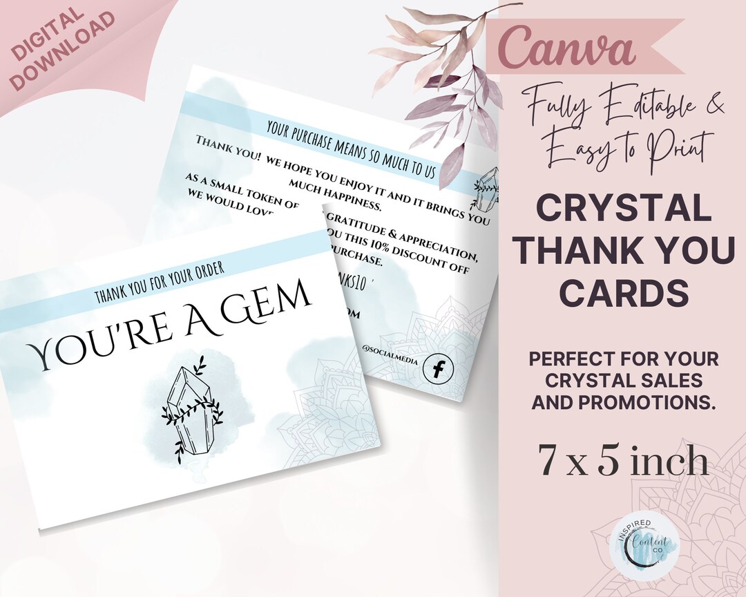 Crystal Thank You Card, You're a Gem, Thank You Insert for Your Crystal ...