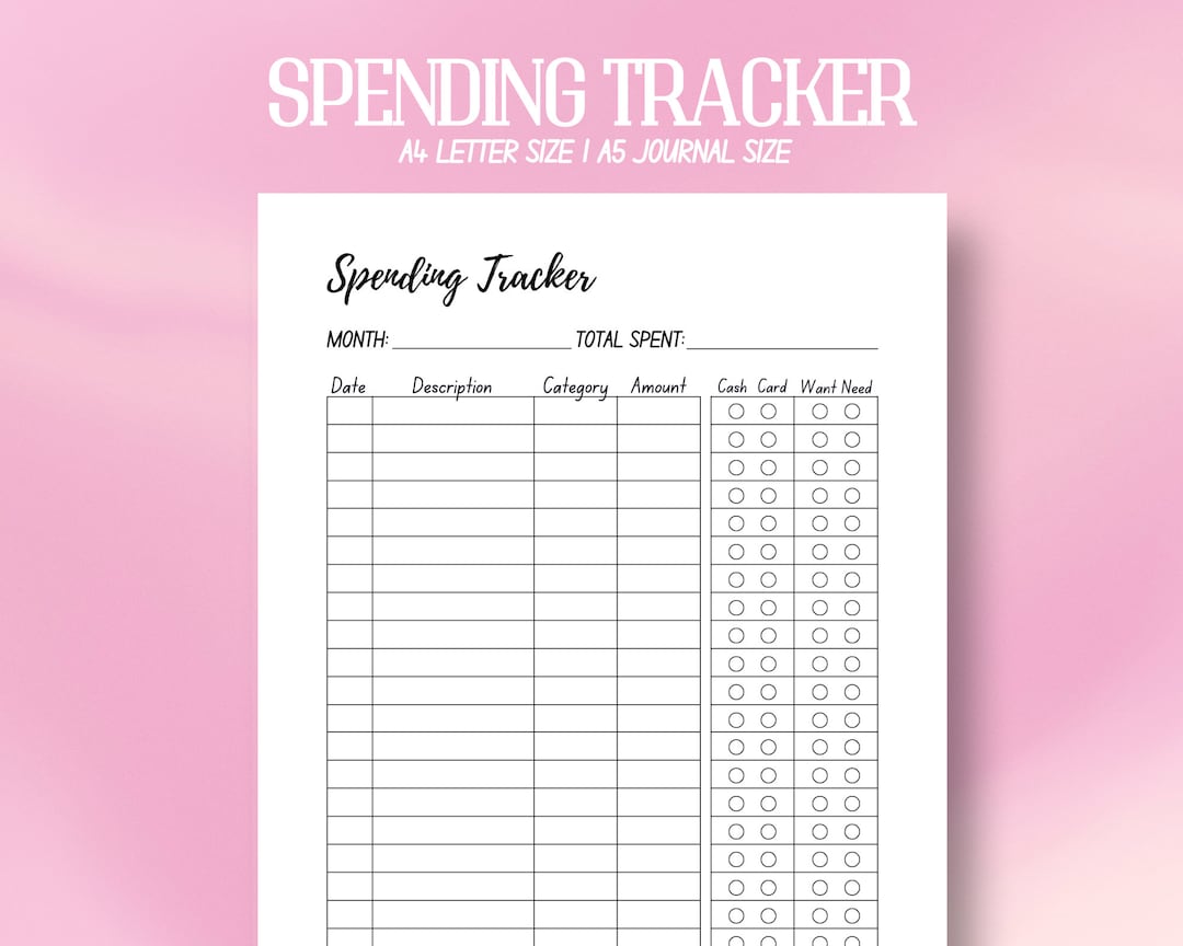 Printable Spending Tracker, Expense Tracker, Monthly Transactions Log ...