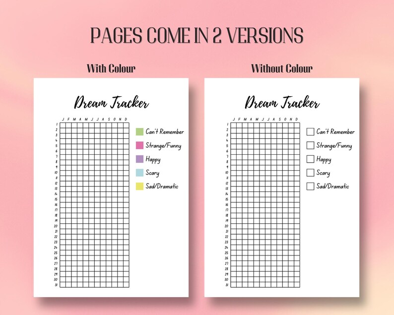 Printable Dream Tracker, Dream Log, Sleep Tracking, Dream Analysis ...