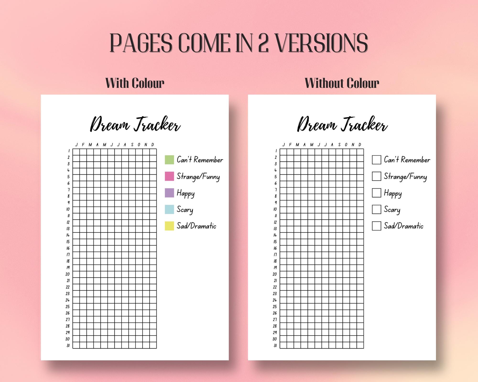 Printable Dream Tracker, Dream Log, Sleep Tracking, Dream Analysis ...