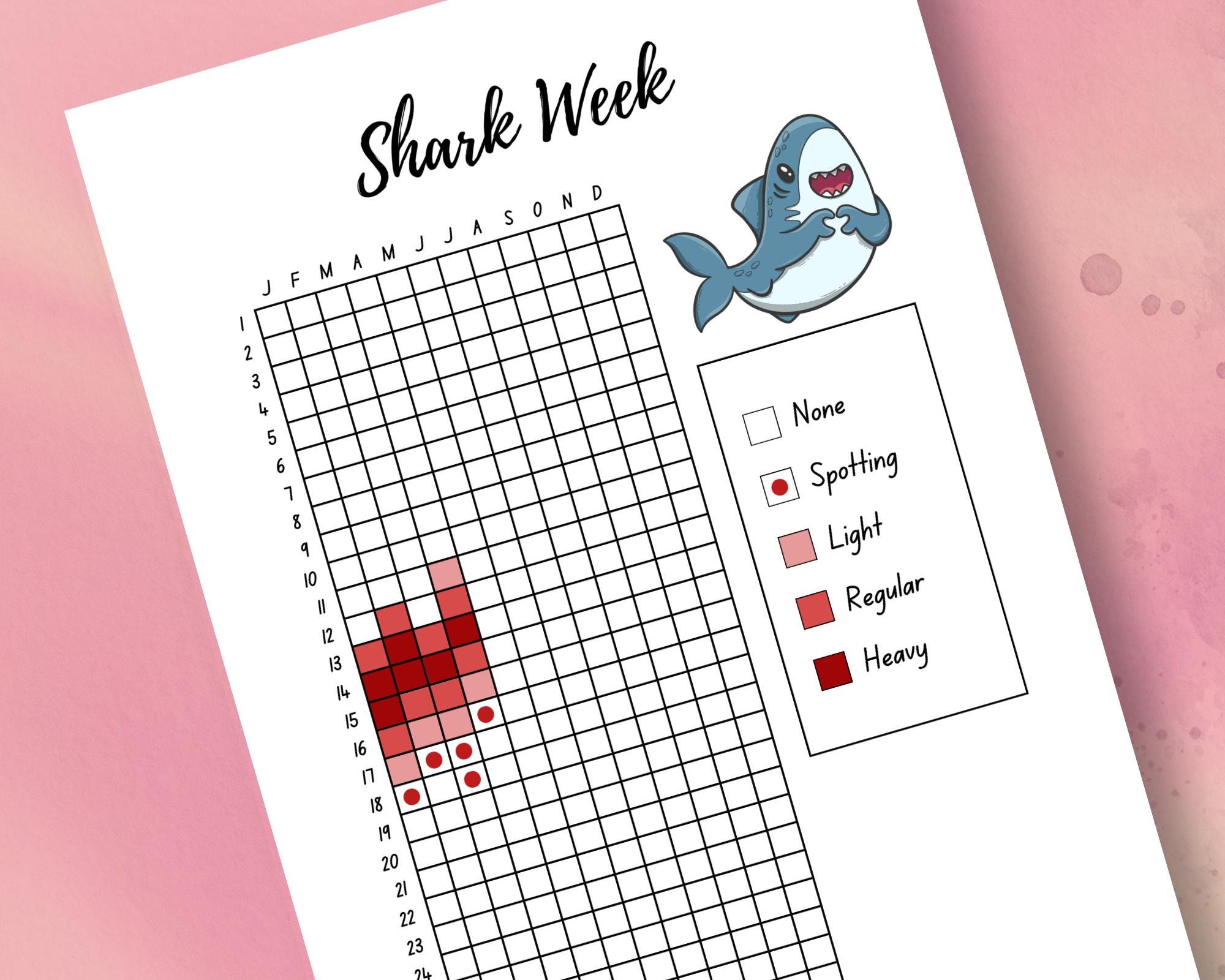 Shark Week Tracker, Bullet Journal Page, Period Cycle Diary, Women ...