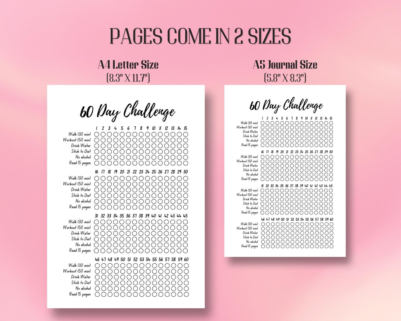 Printable 60 Day Challenge Tracker, Monthly Log Game, Fun Habit, Adult ...