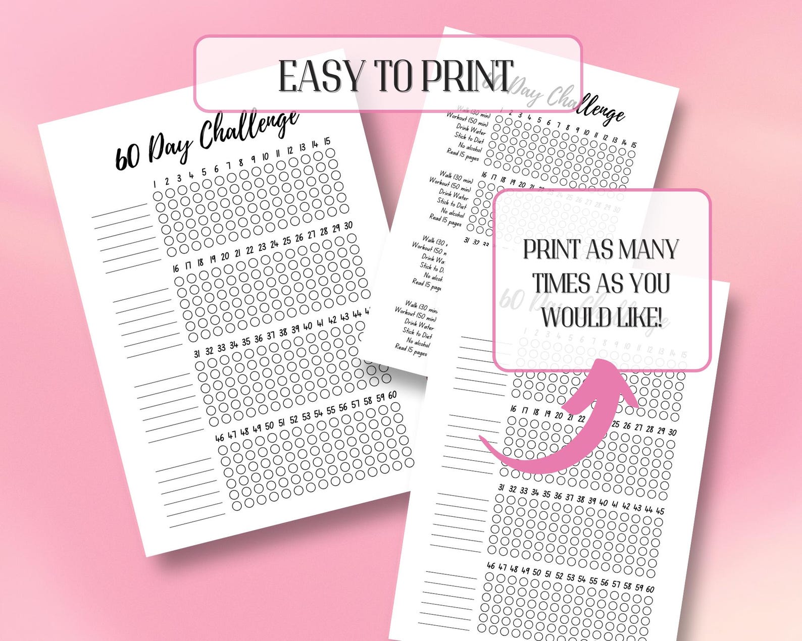 Printable 60 Day Challenge Tracker, Monthly Log Game, Fun Habit, Adult ...