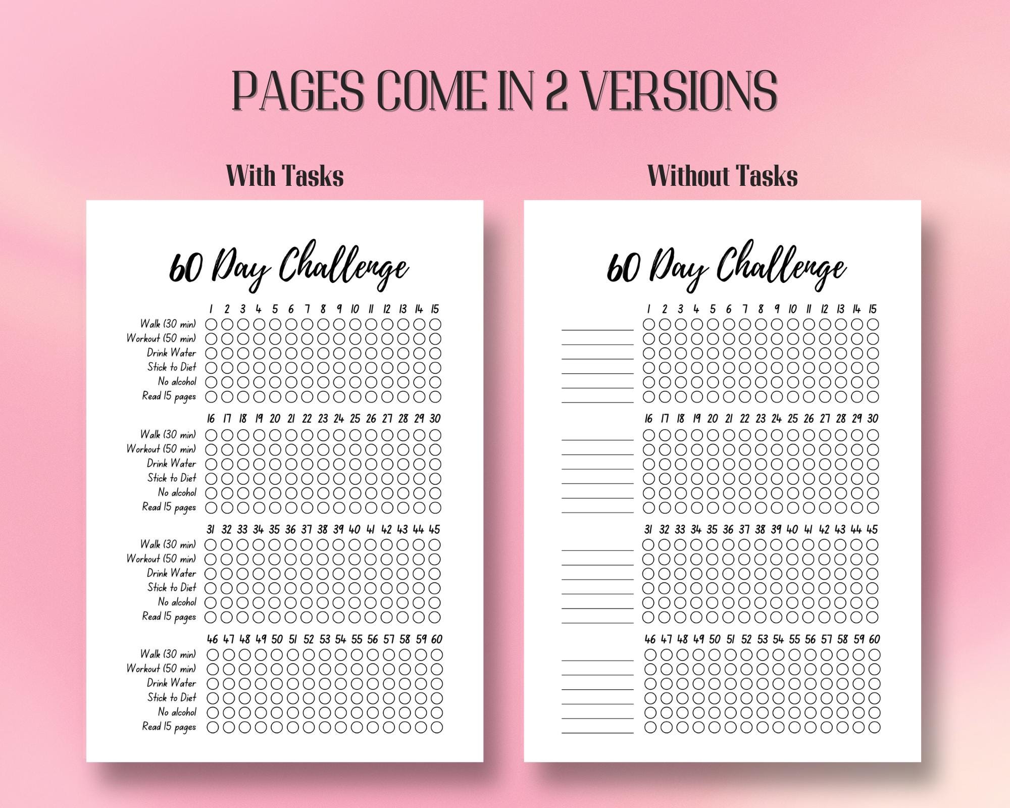 Printable 60 Day Challenge Tracker, Monthly Log Game, Fun Habit, Adult ...