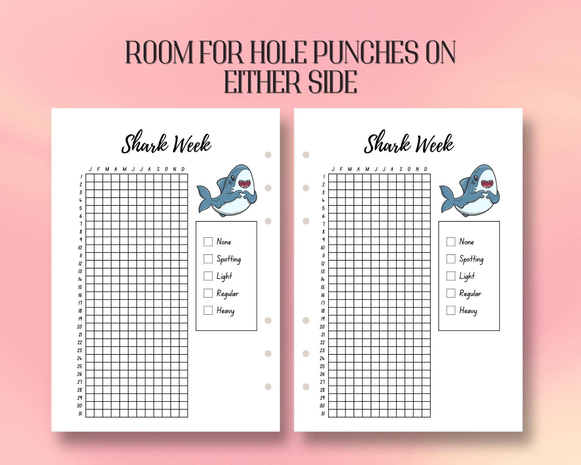 Shark Week Tracker, Bullet Journal Page, Period Cycle Diary, Women ...