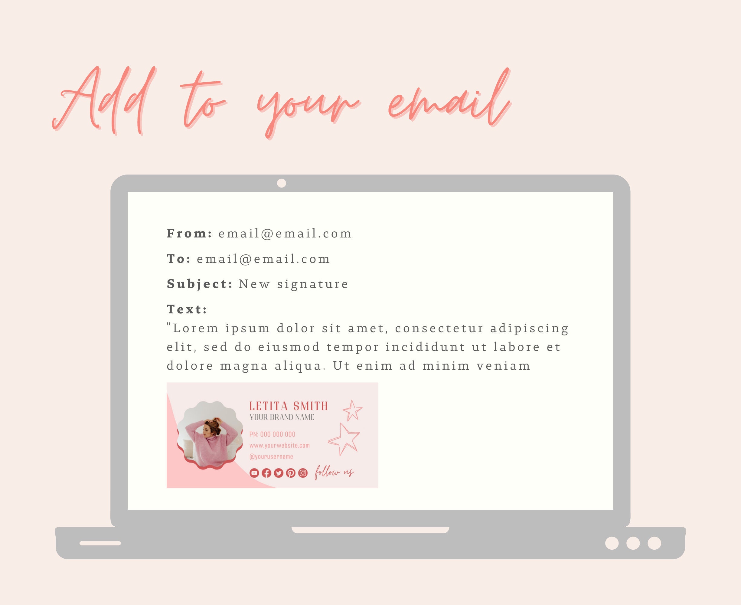 Email Signature Template Canva Pink Branding Business Email - Etsy