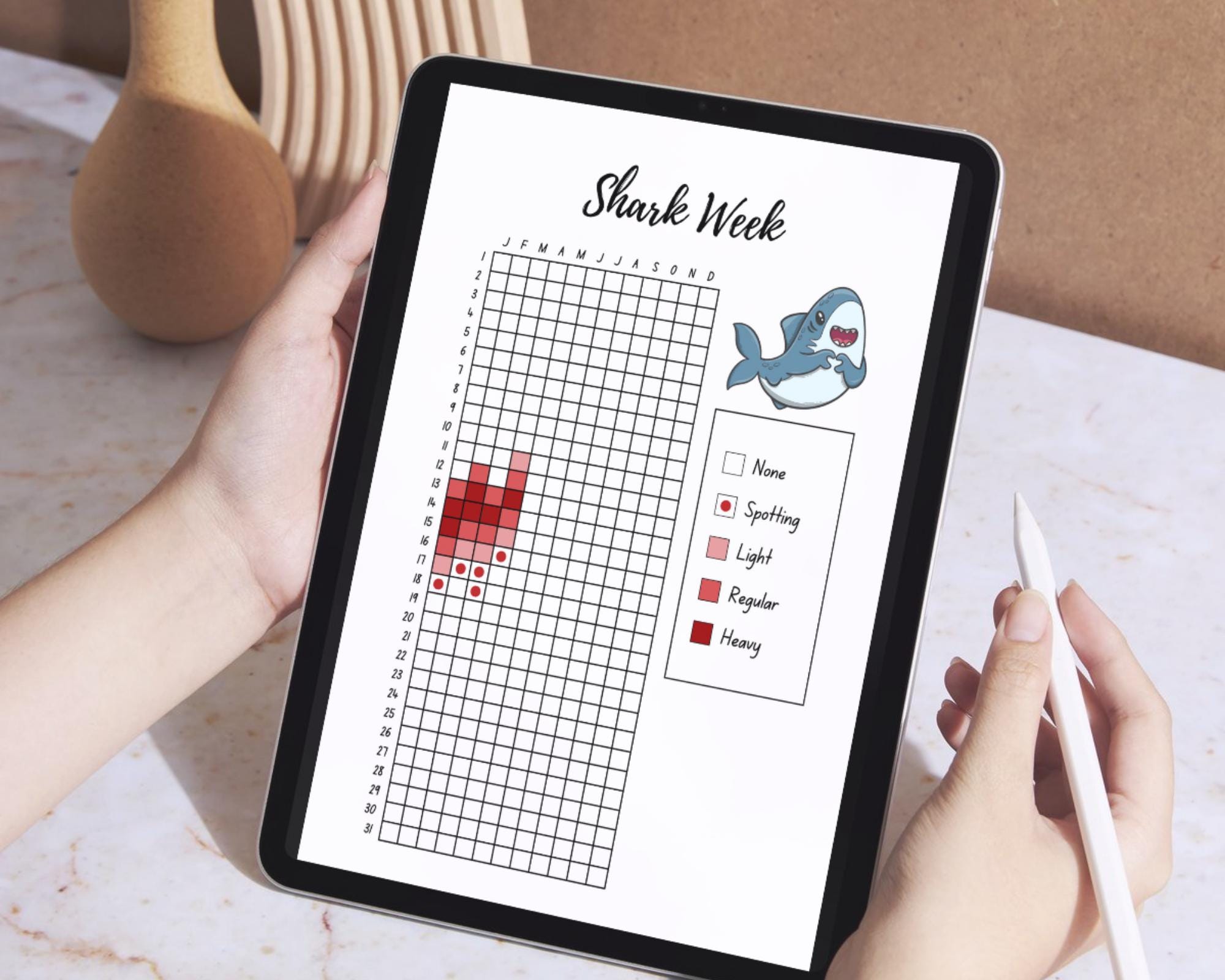 Shark Week Tracker, Bullet Journal Page, Period Cycle Diary, Women ...