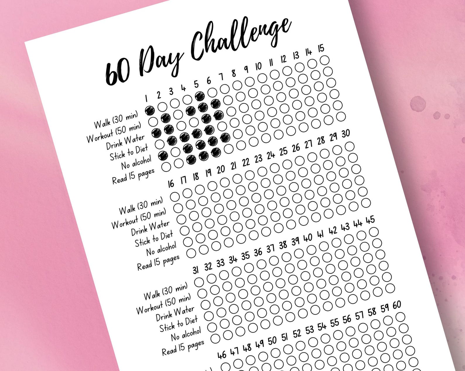 Printable 60 Day Challenge Tracker, Monthly Log Game, Fun Habit, Adult ...