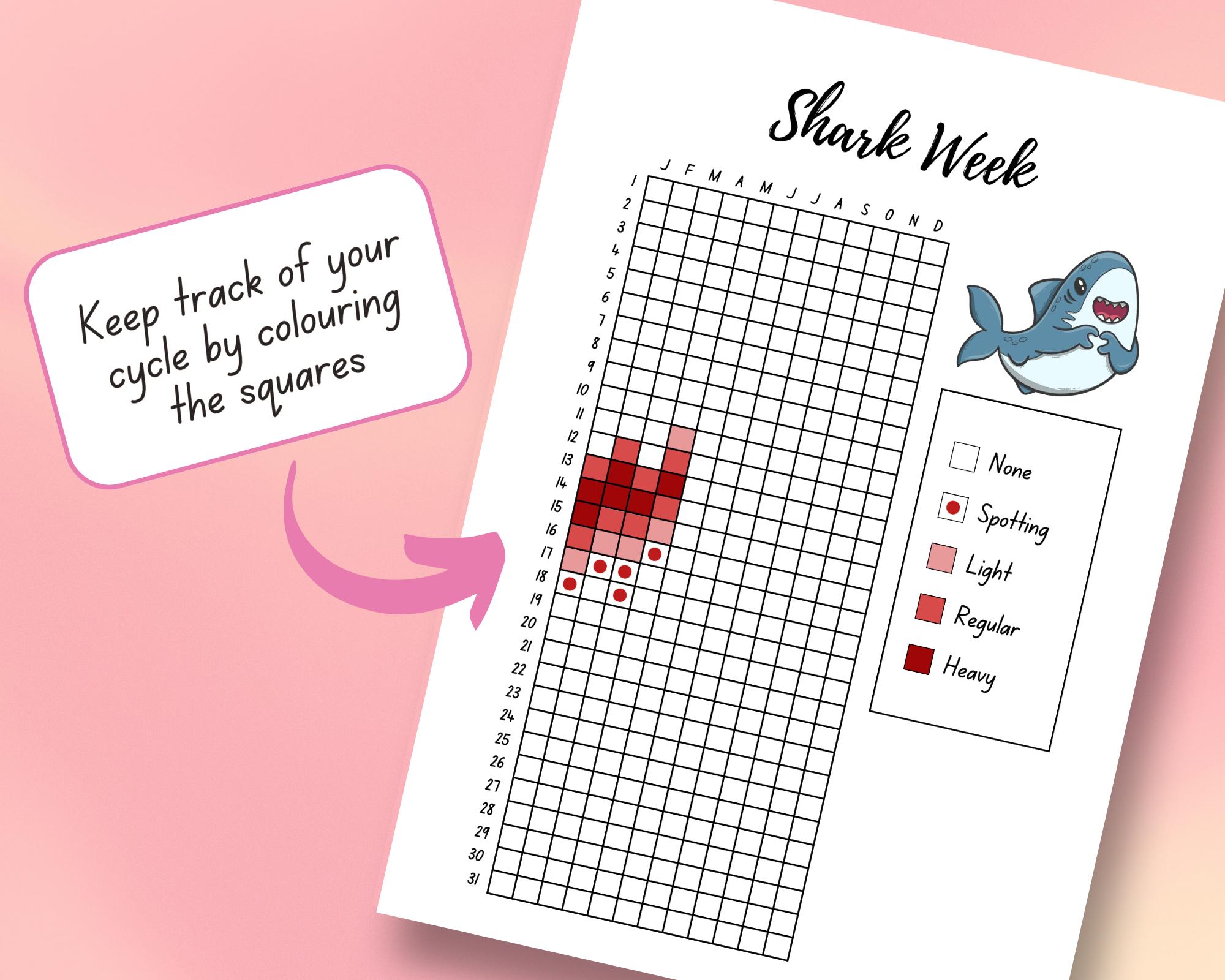 Shark Week Tracker, Bullet Journal Page, Period Cycle Diary, Women ...
