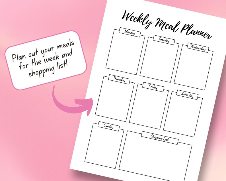 Printable Weekly Meal Planner, 7 Day Menu Plan, Food Planner, Health ...