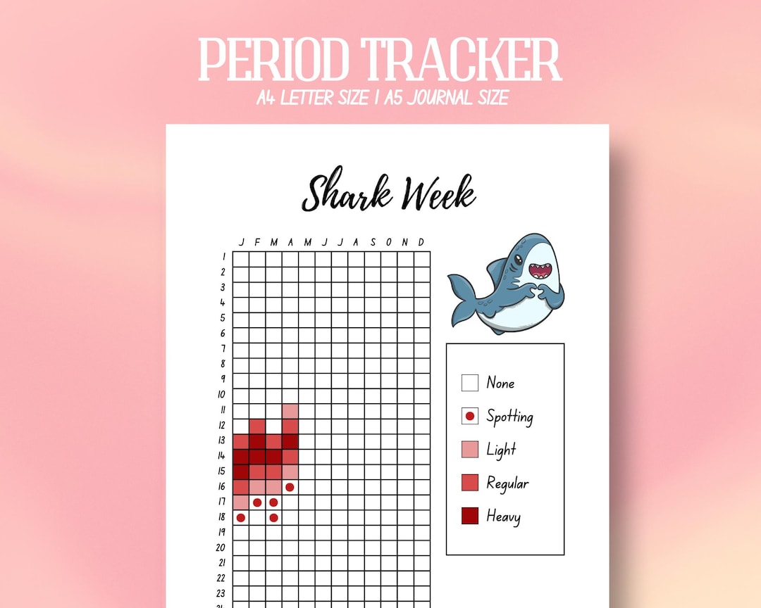 Shark Week Tracker, Bullet Journal Page, Period Cycle Diary, Women ...