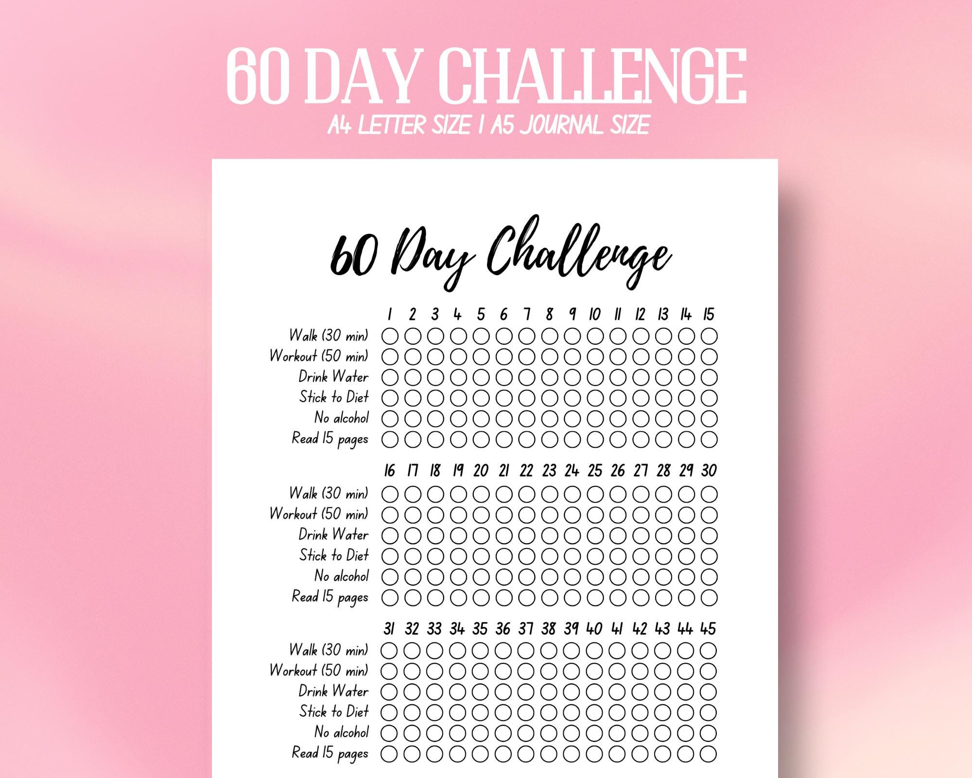 Printable 60 Day Challenge Tracker, Monthly Log Game, Fun Habit, Adult ...